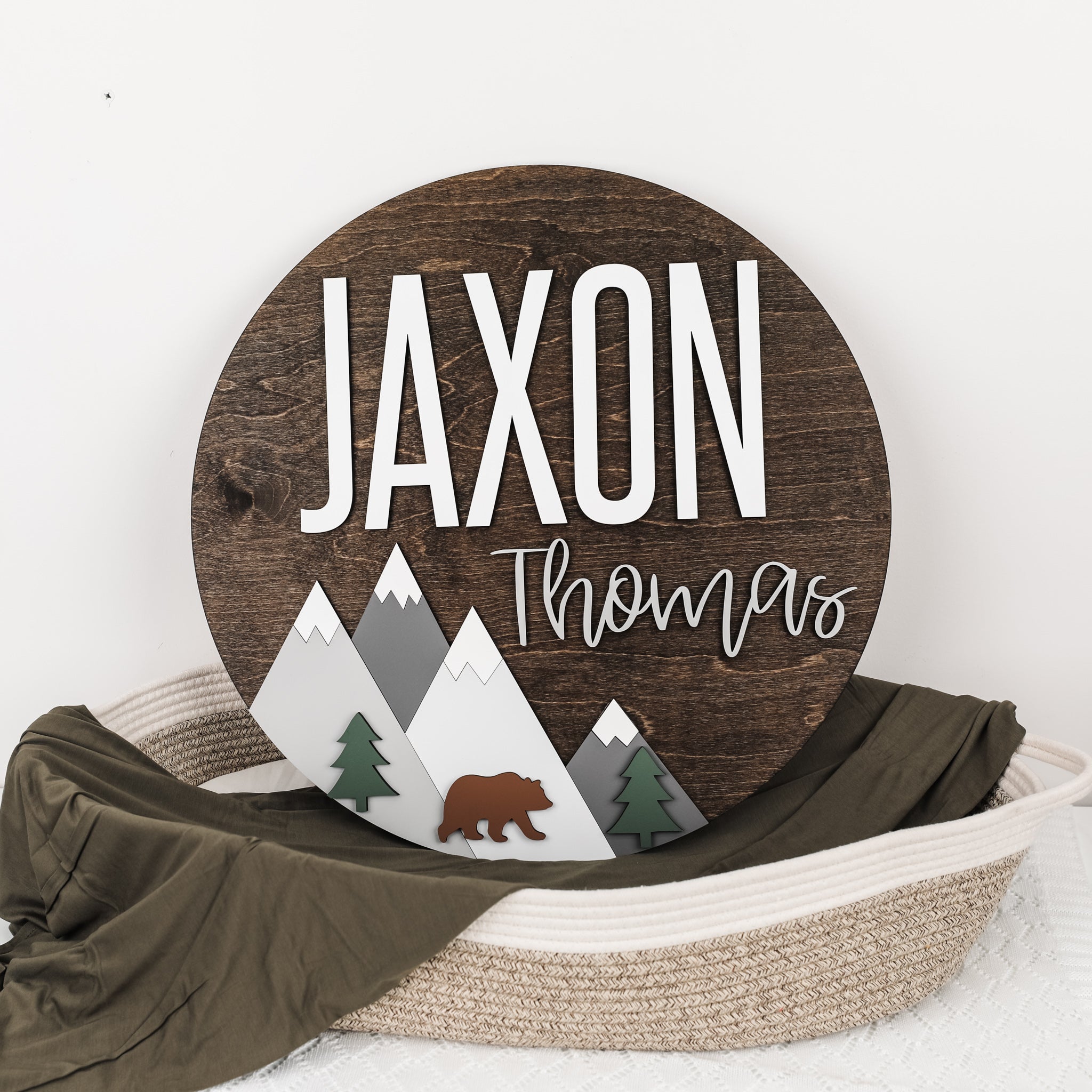 Jaxon Thomas Bear Mountain Round Name Sign – Hickory Hollow Designs
