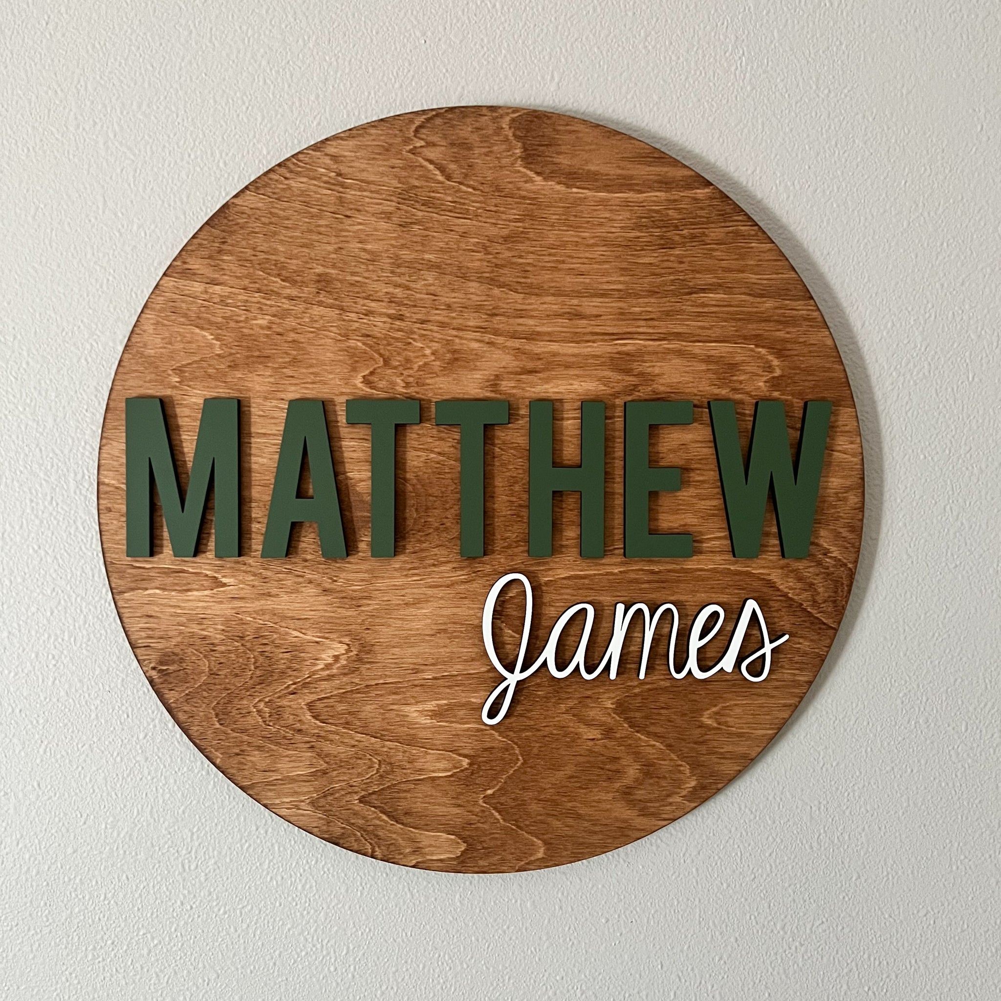 Matthew James Round Name Sign – Hickory Hollow Designs