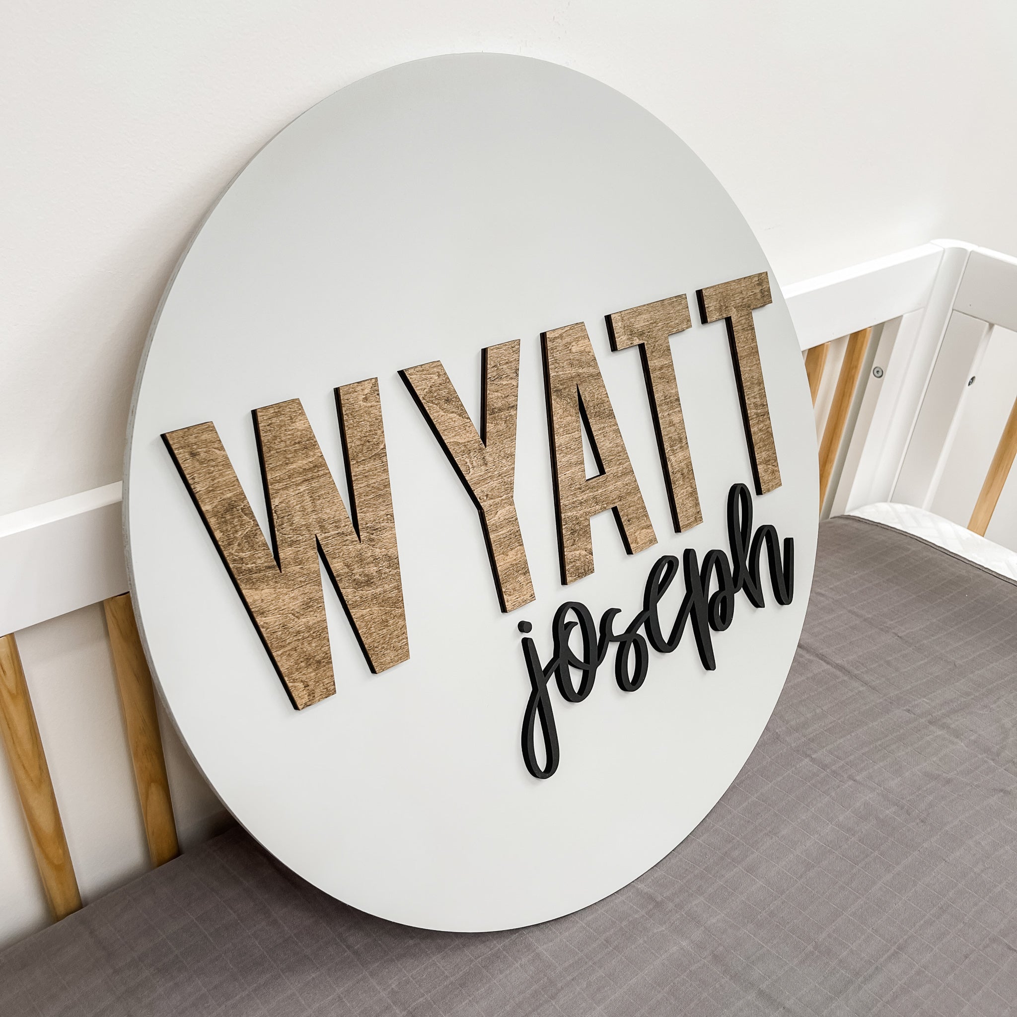 Wyatt Joseph Round Name Sign – Hickory Hollow Designs