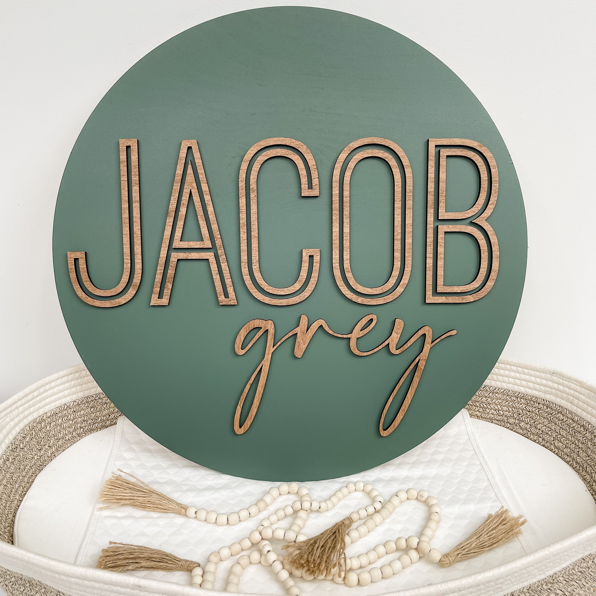 Jacob Grey Round Name Sign – Hickory Hollow Designs