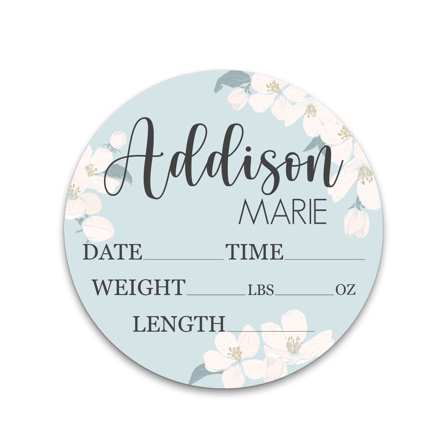 Addison Marie White Floral Birth Stat – Hickory Hollow Designs